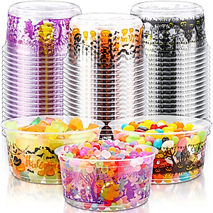 Funnymoom 60 Pcs Halloween Candy Bowl Trick or Treat Plastic Serving Bowl Tableware Halloween Candy Dish Halloween Party Supplies Salad Bowls Plastic Serving Bowls for Halloween Party