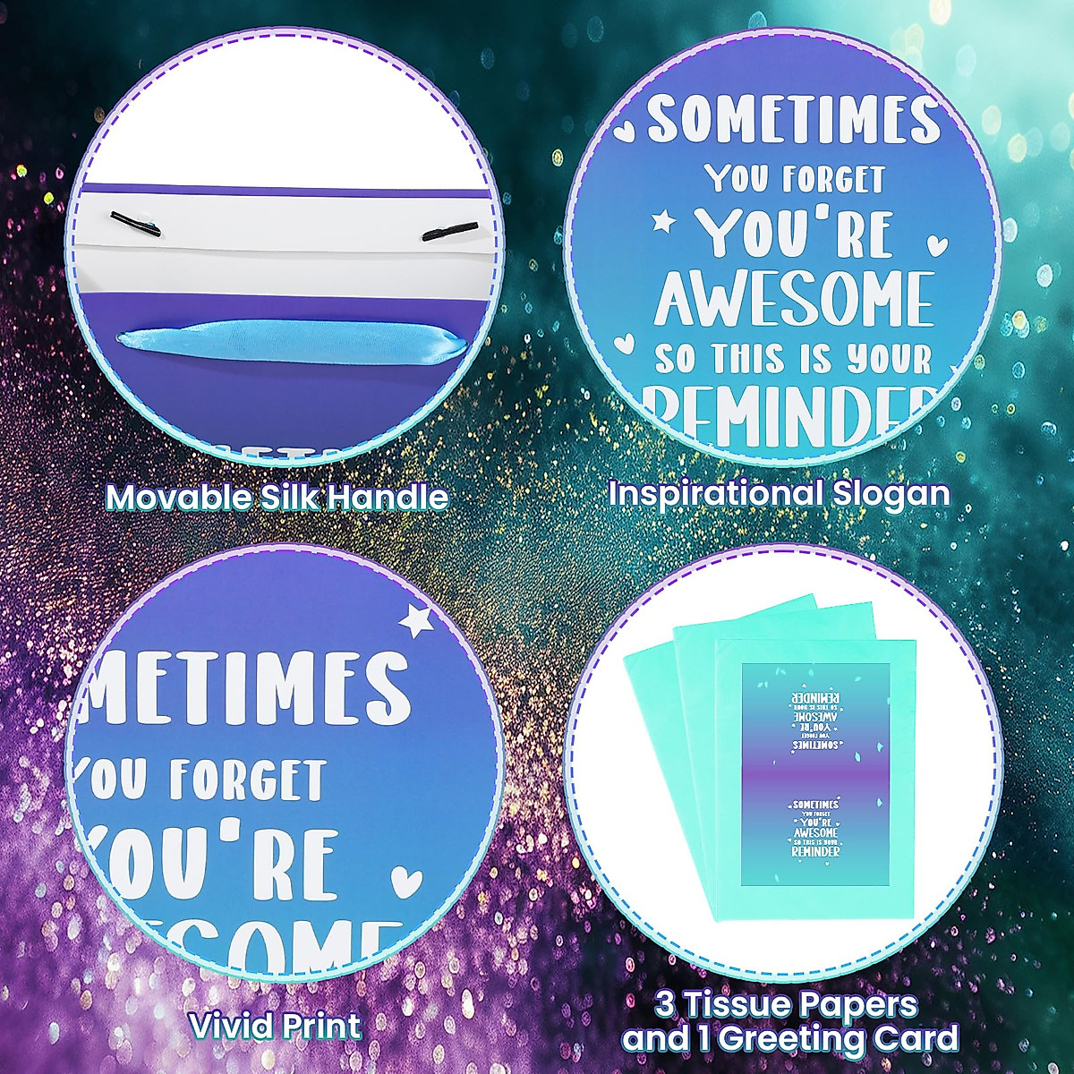 13'' Appreciation Gift Bag Reminder You are Awesome Gift Bag Thank You Gift Bag with Tissue Paper Card Inspirational Gift Bag Good Luck Gift Bag for Employee Teacher Men Women Staff Birthday Christmas