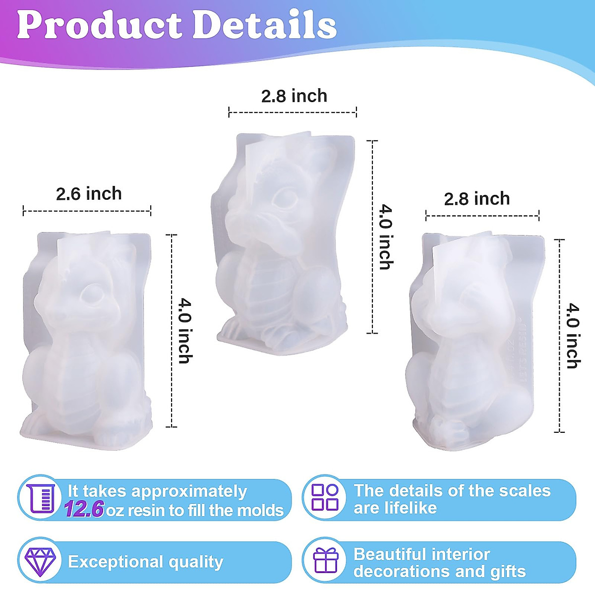 LET'S RESIN Dragon Resin Molds, Hear, Speak, See No Evil 3 Pcs Dragon Epoxy Resin Molds, Lively 3D Animal Silicone Molds for Epoxy Resin, Art Craft, Gift