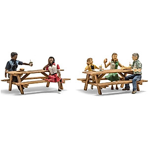 Outdoor Dining (5 Figures & 2 Picnic Tables) HO Scale Woodland Scenics