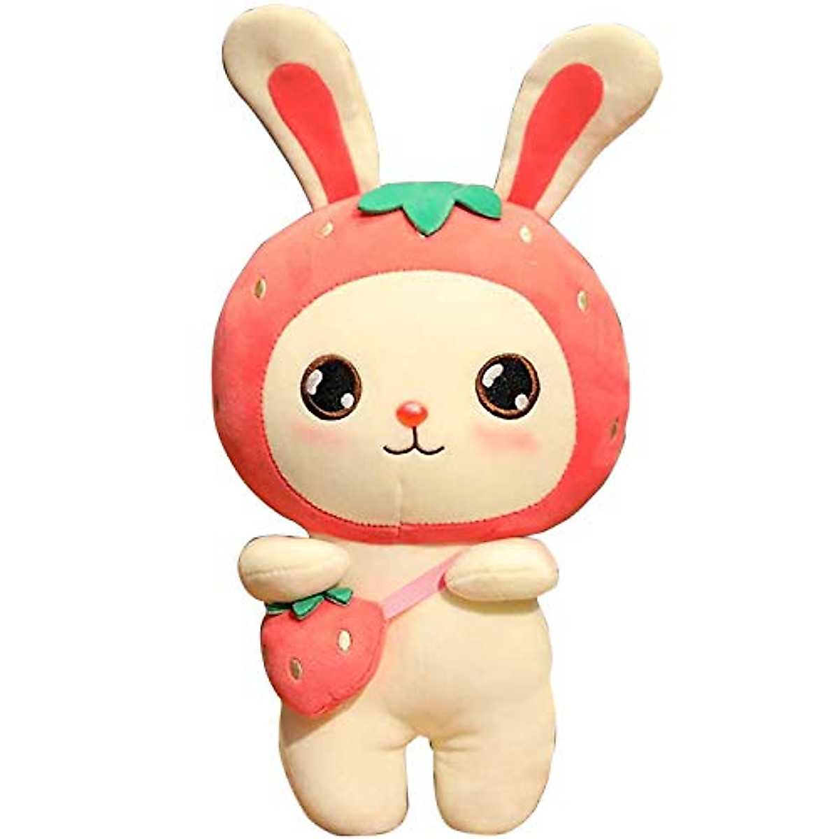 Bunny Plush Cute Strawberry Bunny Stuffed Animal 12inch,Pink Bunny Pillow,Strawberry Rabbit with Backpack,Soft Bunny Doll for Boys and Girls