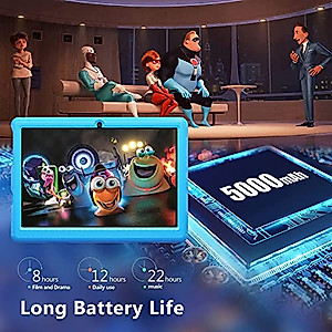 AMIAMO Tablet for Kids 10 Inch, Android 12 1280 * 800 Display 5000mAh Kidoz Pre Installed Parental Control Learning, 32GB ROM Quad Core Processor Wi-Fi Bluetooth Kid-Proof Case, Blue (AMM10062)