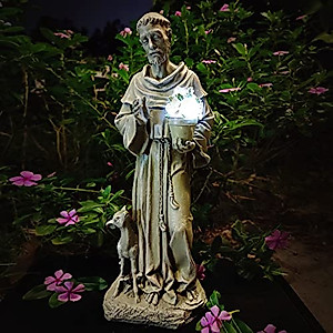 CHRUI St Francis Garden Statues, Solar 20 Inch Saint Francis of Assisi Catholic Christian Yard Decor Lawn Garden Patio Outdoor Sculptures Garden Art Decorations