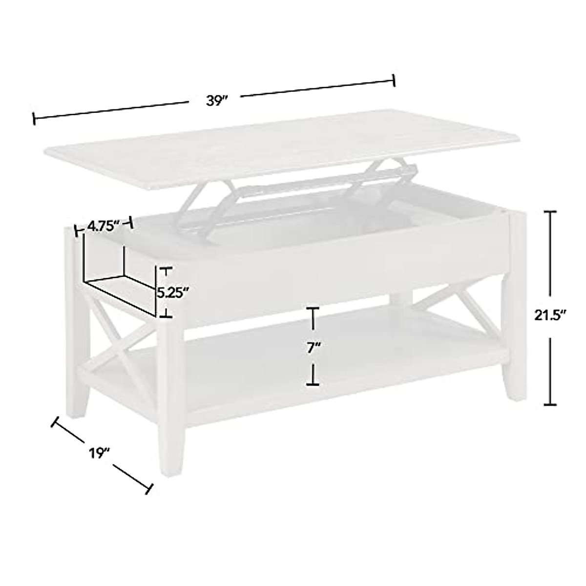 FirsTime & Co. Gray Allendale Lift Top Coffee Table for Living Room, Home Office, Wood, 39 x 19 x 21.5 inches