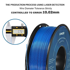LONGER PLA 3D Printer Filament 1.75mm, Dimensional Accuracy +/- 0.02 mm, No Tangle, Environmental Friendly, Widely Compatibility (Grey, 1KG)