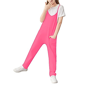 Cnkwei Girls' Casual Sleeveless Jumpsuits Spaghetti Strap Loose Romper Long Pants with Pockets