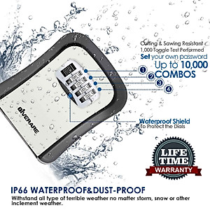 GIVERARE Key Lock Box, Wall Mount 4 Digits Combination Lockbox Outside, Waterproof Outdoor Key Hider for House Key, Resettable Safe Security Password Box with Mounting Kit & Dust-proof Cover-Grey