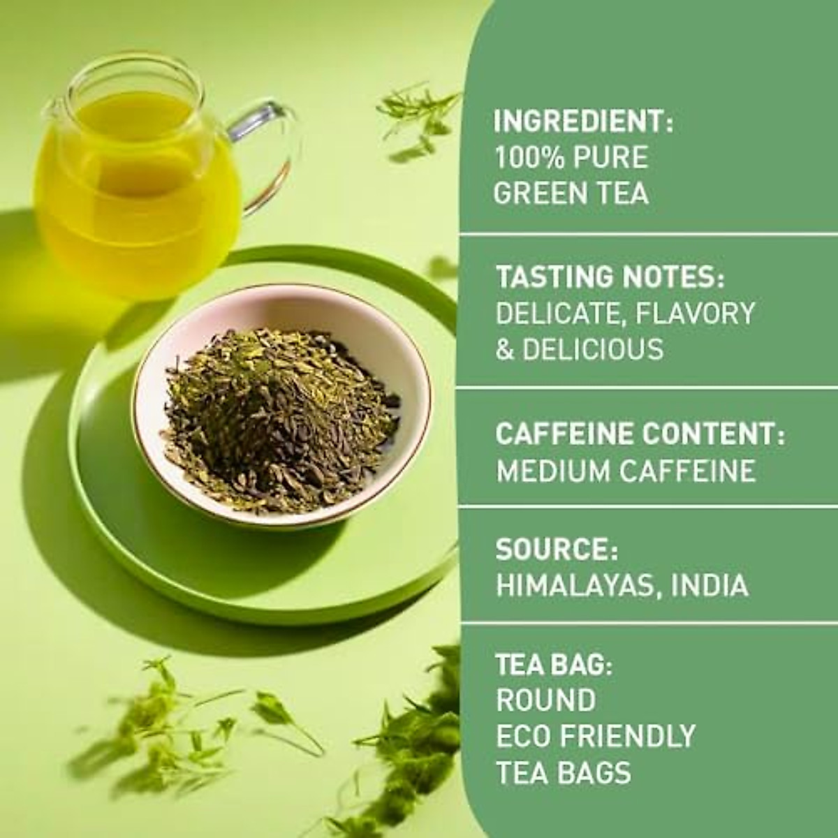 HANDPICK, Organic Green Tea Bags - 100 Tea Bags | Resealable Bag, Round & Eco-friendly Tea Bags | Direct From India