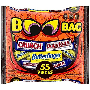 Butterfinger CRUNCH and Baby Ruth Candy Variety Pack Assorted Fun Size, Individually Wrapped Chocolate Bars Boo Bag Trick Or Treat Candy, 0.61 Oz. (Pack of 55)