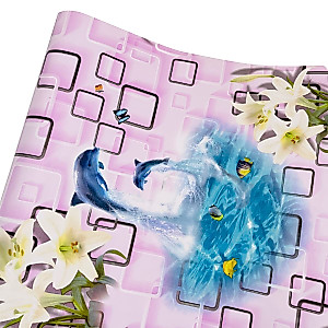 Yifasy 2 Pack Pink Cabinet Liners Self-Adhesive Shelf Drawer Papers Dolphin Lily Easy Install Redo Storage Bench Entryway Shoe Organizer 17.7 Inch Wide