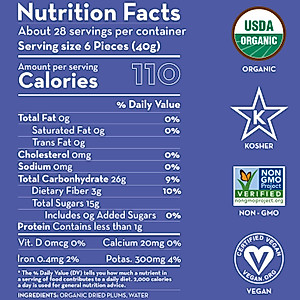 ORGANIC Prunes - Sunny Fruit - 40oz Bulk Bag (2.5lb) | Purely Dried Plums - NO Added Sugars, Sulfurs or Preservatives | NON-GMO, VEGAN & HALAL