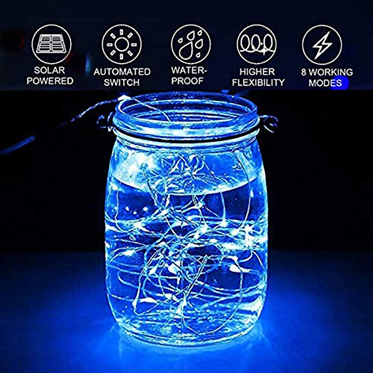 Solar Light String 100LED 36FT2 Patterns of Solar Fairy Light String Copper Wire lamp, Used for Garden, Terrace, Christmas, Wedding, Party Interior Decoration, Outdoor Waterproof (Blue Light)
