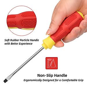 VHEONET Magnetic Screwdriver Sets 10 PCS,Craftsman Screwdriver Set with Bag,Flat Head Phillips Screwdriver, Non-Slip Cushion Grip for Repair Home Improvement,Red & Yellow