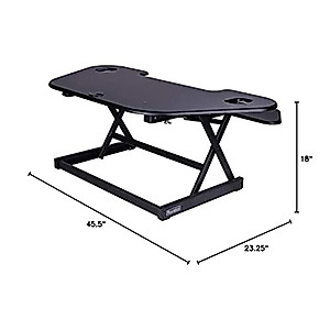 Rocelco 46" Height Adjustable Corner Standing Desk Converter, Quick Sit Standup Dual Monitor Riser, Gas Spring Assist Tabletop Computer Workstation, Large Keyboard Tray, (R CADRB-46), Black