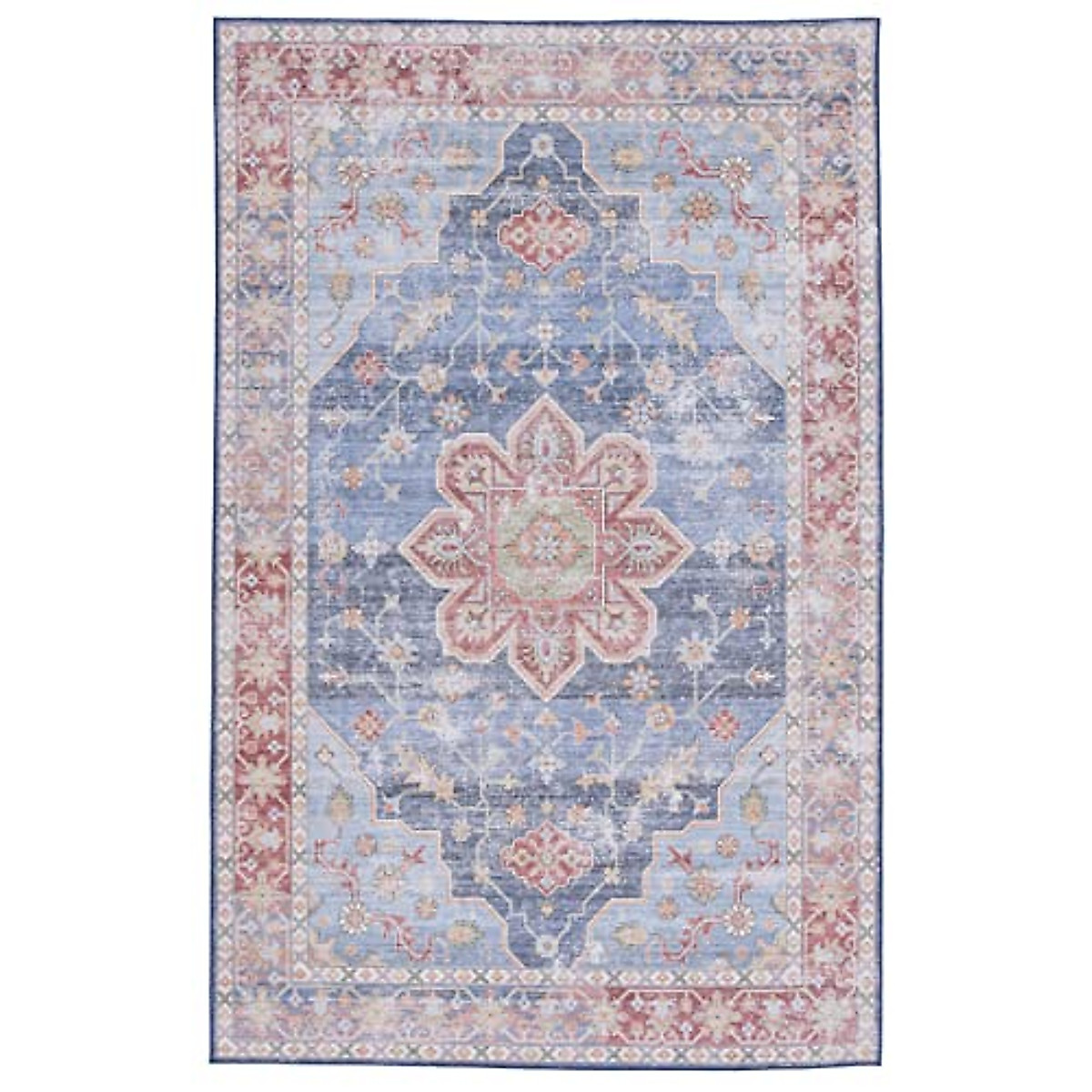 SAFAVIEH Tucson Collection Machine Washable Slip Resistant 6' x 9' Blue/Rust TSN110M Vintage Persian Medallion Living Room Dining Bedroom Area Rug