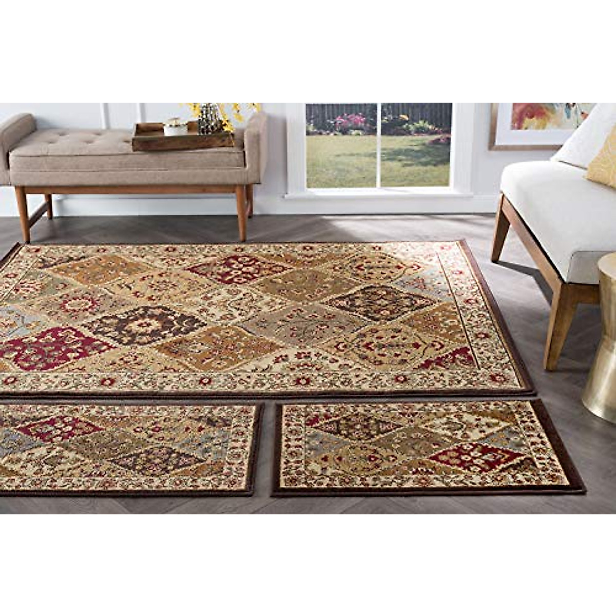 Universal Rugs 105120 Multi 3 Pc. Set 5-Feet by 7-Feet, 20-Inch by 60-Inch and 20-Inch by 32-Inch Area Rug, 3-Piece