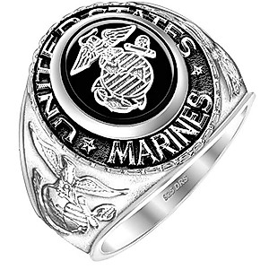 US Jewels Customizable Men's 0.925 Sterling Silver United States Marine Corps Military Solid Back Ring (Size 9)