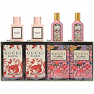 Gucci 4 Piece Mini Perfumes for Women Fragrance Gift Set - 2 ea Bloom EDP 0.16 oz splash and 2 ea Flora Gorgeous Gardenia EDP 0.16 oz splash