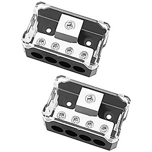 Seamaka 2PCS 4 Way Power Distribution Block,0/2/4 AWG Gauge in 4/8/10 Gauge Out,Amp Distribution Connecting Block for Car Audio Splitter O-072-2PCS