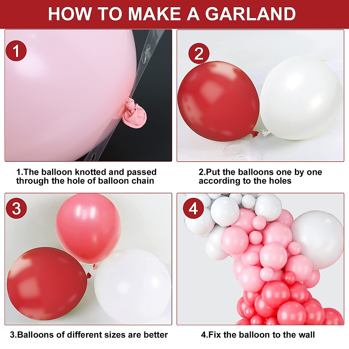 Red Pink Balloon Arch, Red Pink Balloon Garland Kit with White Pink Macaron Red and Red Balloons, Red Pink Balloon Garland for Baby Shower Engagement Bridal Shower Wedding Anniversary Party