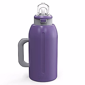 Zak Designs 64oz Genesis Double-Wall Vacuum-Insulated Stainless Steel Water Bottle with Easy-Open Button Lid and Built-In Carry Handle, Leak-Proof Design (64oz, Viola)