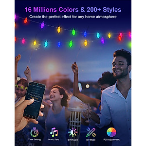 JIMIMORO Smart Outdoor String Lights - 48FT RGB Patio Lights with 20 Dimmable IP65 Waterproof Warm White LED Bulbs APP & Remote Control Patio String Lights for Outside Balcony Backyard Party Cafe B