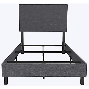 DHP Janford Upholstered Platform Bed with Modern Vertical Stitching on Rectangular Headboard, Twin, Gray Linen