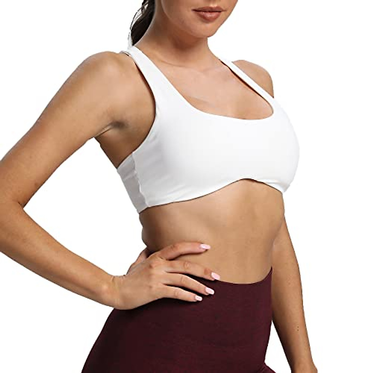 Aoxjox Women's Workout Sports Bras Fitness Backless Padded Define Sculpt Racerback Bra Yoga Crop Tank Top (White, Medium)
