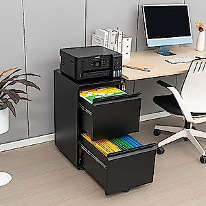 LVSTEEL 2 Drawer Mobile File Cabinet with Lock, Under Desk Metal Filing Cabinet for Home Office fits Legal/Letter/A4 File, Fully Assembled Except Wheels, Black