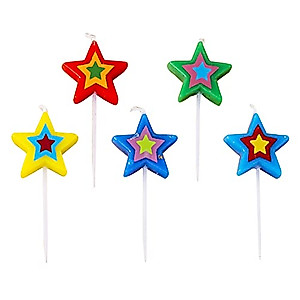Mixed Star Candles, Multi-Color Cake Candle Toppers for Birthday Baby Shower Party Wedding Cake Decoration Supplies (Pack of 5)
