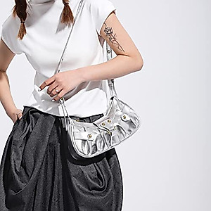 Y2k Purse for women, Silver Metallic Crossbody Shoulder Bag, Punk Hobo Bag Tote Handbag Satchel Bag