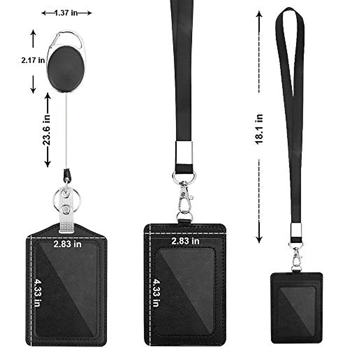 2 Pack Badge Holders, Vertical PU Leather ID Badge Card Holder with 1 Clear ID Window, with Detachable Neck Lanyard Strap and Retractable Badge Reel ID Card Holders Set