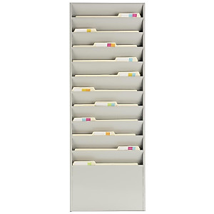 Displays2go Office File Folder Wall Rack, 11 Tiered Pockets, Medical Chart Folders (Putty/Powder Coated Steel)