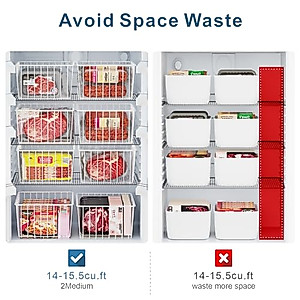 iSPECLE Upright Freezer Organizer Bins - 6 Pack Medium Stand up Freezer Baskets for 14 to 15.5 cu.ft Freezer, Easily Sort and Get Food, Air Circulation Stop Food Sliding out from Freezer, White