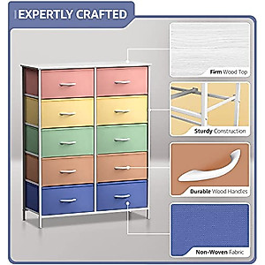 Sorbus Kids Dresser with 10 Drawers - Storage Unit Organizer Chest for Clothes - Bedroom, Kids Room, Nursery, & Closet - Steel Frame, Wood Top & Handles, and Easy Pull Fabric Bins