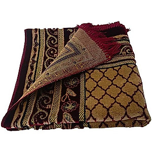 BAYKUL Muslim Prayer Rug-Islamic Turkish Velvet Rugs-Great Ramadan Gifts-Janamaz Prayer Mat Women Men-Islam Carpet-Portable Muslims Mats-Praying Rugs Islam-Sajadah-Gift Prayer Beads 99(Claret Red)