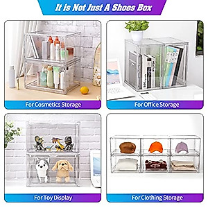 XGGJWW Shoe Storage Boxes 6 Pack x 25Qt Display Case with Magnetic Door, Clear Stackable Organizer Storage Bins for for Closet, Foldable Shoe Rack for Sneakers, High Heels, Boots