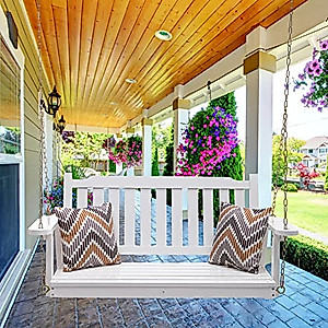 Anraja Wooden Porch Swing 2-Seater, Bench Swing with Hanging Chains, Heavy Duty 800 LBS, for Outdoor Patio Garden Yard,4 Ft,White