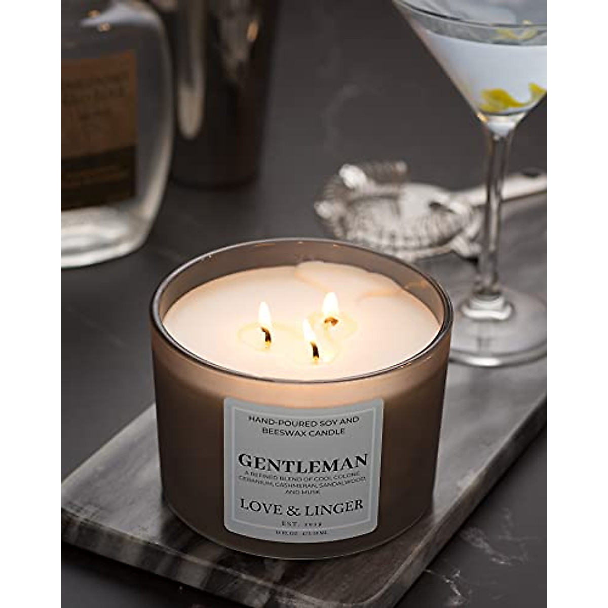 Candles for Men | Masculine Candles | Luxury Soy & Beeswax Candles for Home | 16 oz. Large Jar 3 Wick Candle | Black Tie Candle | Mens Candle | Cologne Candle