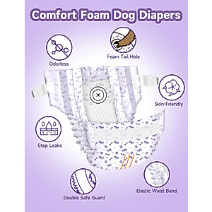 MICOOYO Disposable Dog Diapers Female, Doggie Diapers for Dogs Female, Super Absorbent Pet Diapers Foam Tail Hole Female Dog Diapers for Heat, Comfortable Puppy Diapers (Small Plus, 50Count)