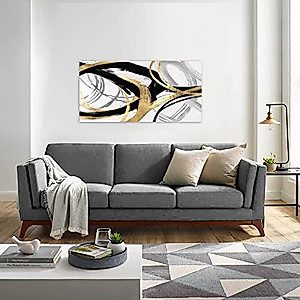 TIDOES Abstract Wall Art for Living Room - Large Wall Decor -Black Canvas Art - Oil Painting Pictures for Wall Home Decor 20"x40"