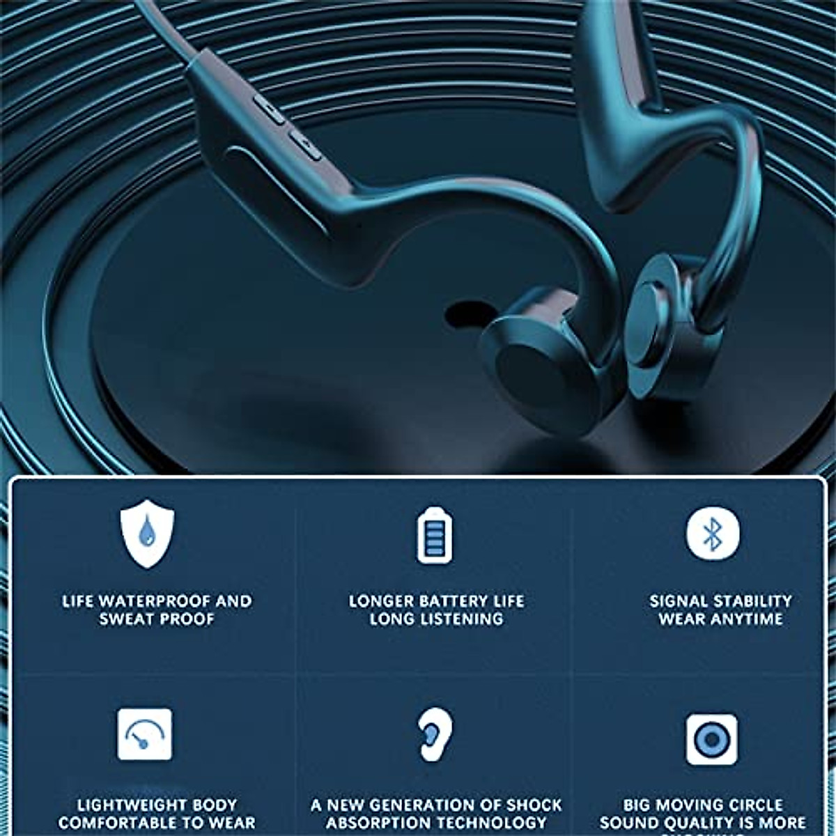 Handfree TWS Bone Conduction Earphones Bluetooth 5.1 Deep Bass Headphones Wireless Ear Hook Headset Waterproof Sports Business Earbuds 1pcs (Black)