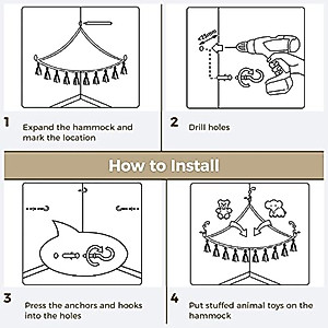 Homaisson 59'' Stuffed Animal Toy Hammock with Hooks, Corner Hanging Net, Macrame Large Corner Mesh Toy Storage, Toy Hammock Organizer, Plush Animal Display Holder