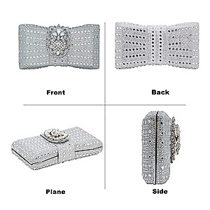 Chaliwini Bow Clutch With Rhinestone Silver Purses for Women Evening Bag Party Flower handbag (Silver)