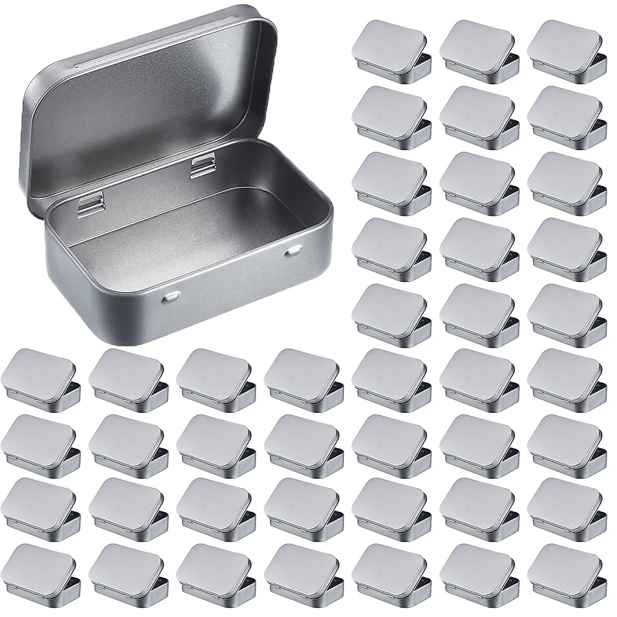 3 Pack 3.75 by 2.45 by 0.8 Inch Silver Metal Rectangular Empty Hinged Tins Box Containers with Lids Mini Portable Box Small Storage Kit, Home Organizer