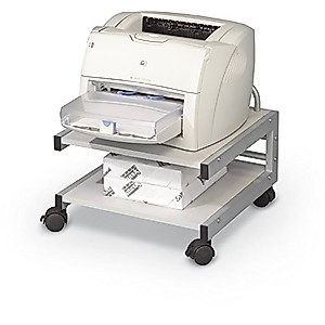 Balt Low Laser Printer Stand, 27501, 14''H x 17''W x 17''D, Brushed silver steel frame, Gray laminate shelves