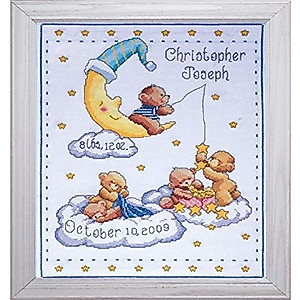 Tobin Heavenly Bears Sampler, 8 x 10 Counted Cross Stitch Kit, White/Multicolor
