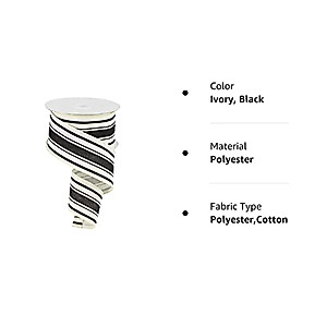 Farmhouse Stripe on Cotton Wired Edge Ribbon - 2.5 Inches x 10 Yards (Ivory, Black)