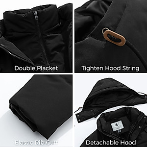 WenVen Men's Winter Puffer Coat Warm Outwear Jacket with Detachable Hood(Black,3XL)