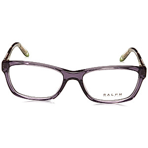 Ralph by Ralph Lauren Women's RA7039 Square Prescription Eyewear Frames, Shiny Transparent Violet/Demo Lens, 53 mm